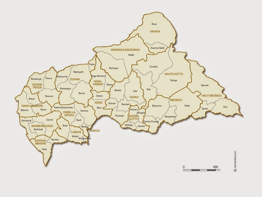 Republika Qendrore Afrikane - Hartat gjeografike e Republika Qendrore ...