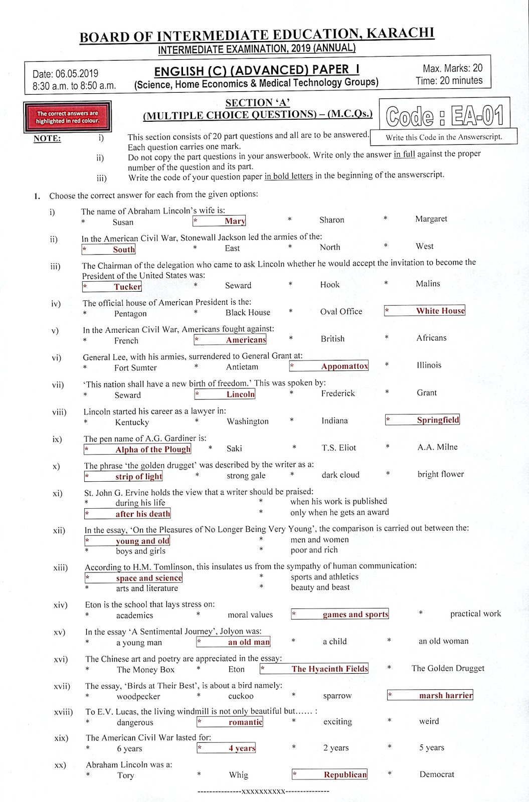 Education Is The Key To Success: English (C) Advance Paper I - Past ...