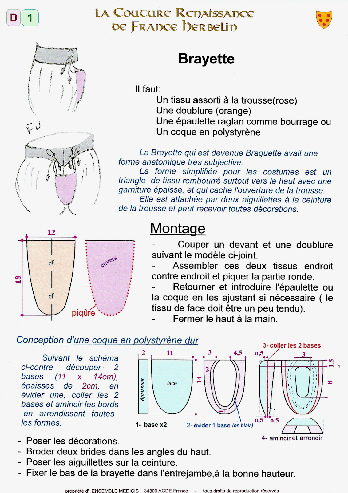 Atelier Ensemble Médicis France Costumes Renaissance: D1 Brayette