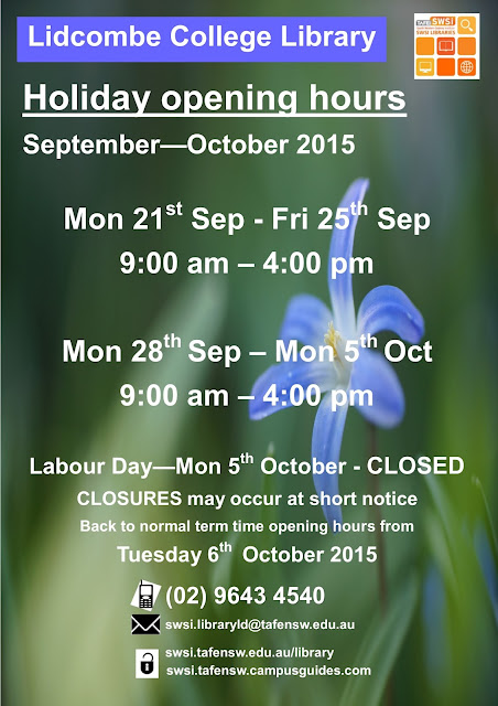 LIDCOMBE COLLEGE TAFE LIBRARY: Term Break Opening Hours at Lidcombe and ...