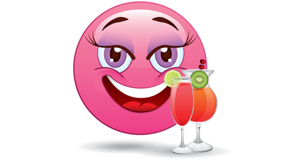 Pink Smiley with Cocktails | Symbols & Emoticons