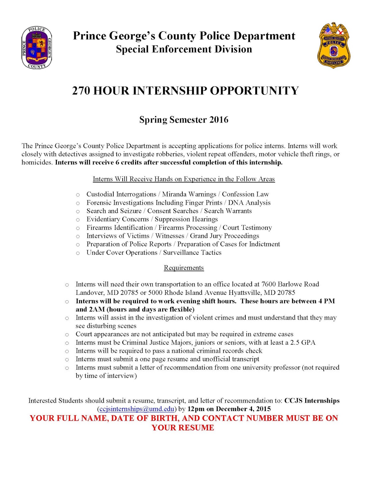 CCJS@USG News and Updates: Prince George's County Police Spring 2016 ...