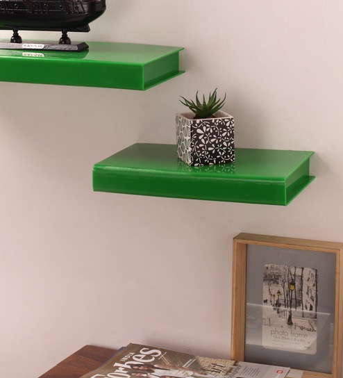 Buy Planet Decor Modern Green Acrylic Floating LED Wall Shelf Online ...
