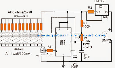 Easy Electronic Circuits: Pulse Width LED Light Controller Circuit