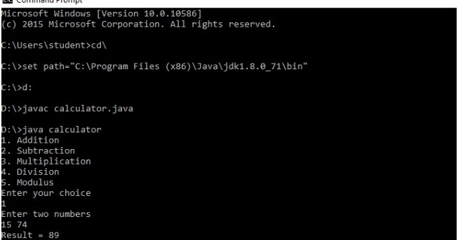 Program to simulate a menu driven calculator