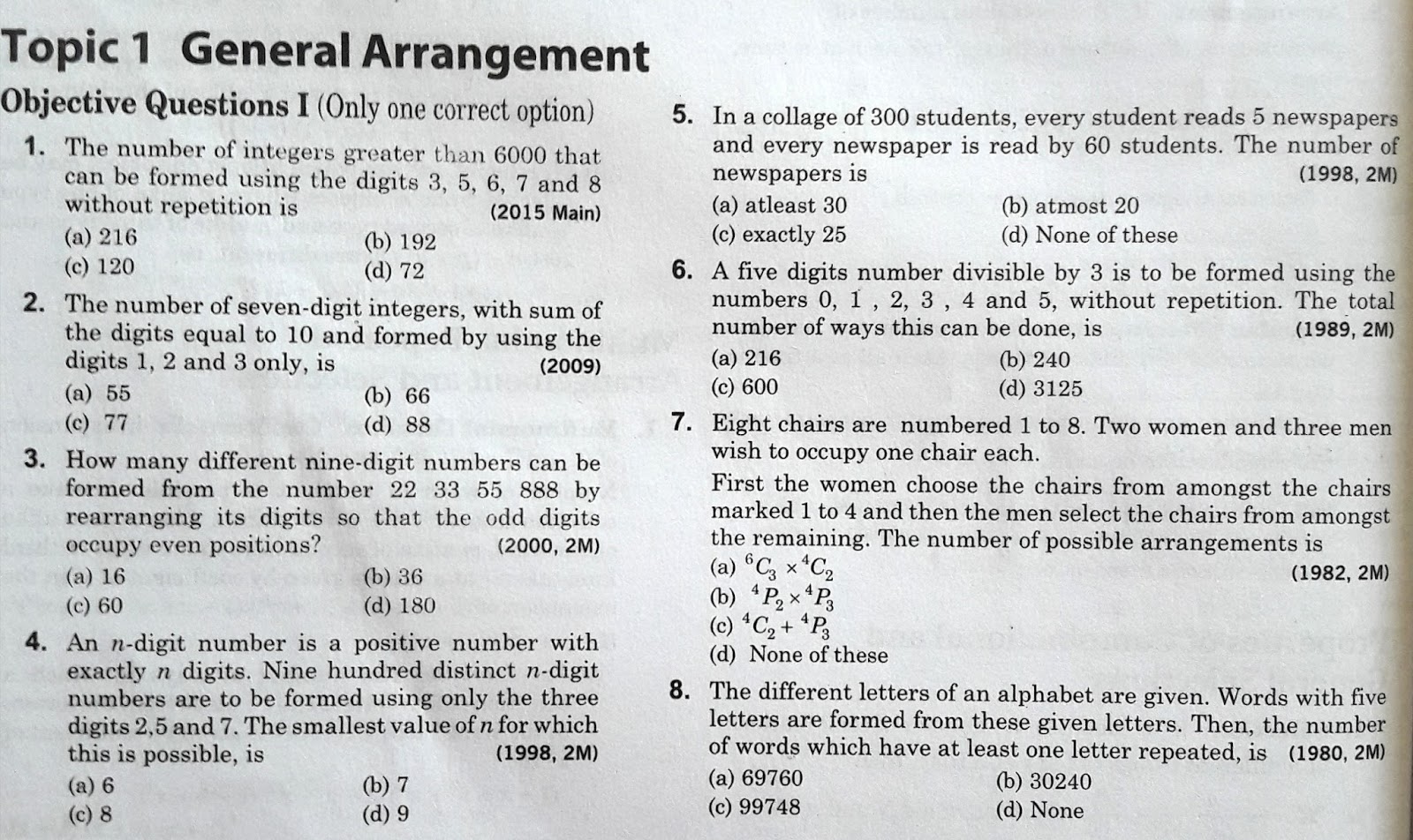 Permutation And Combination Jee Advanced 38 Year Previous Year Questions Free Pdf Download All