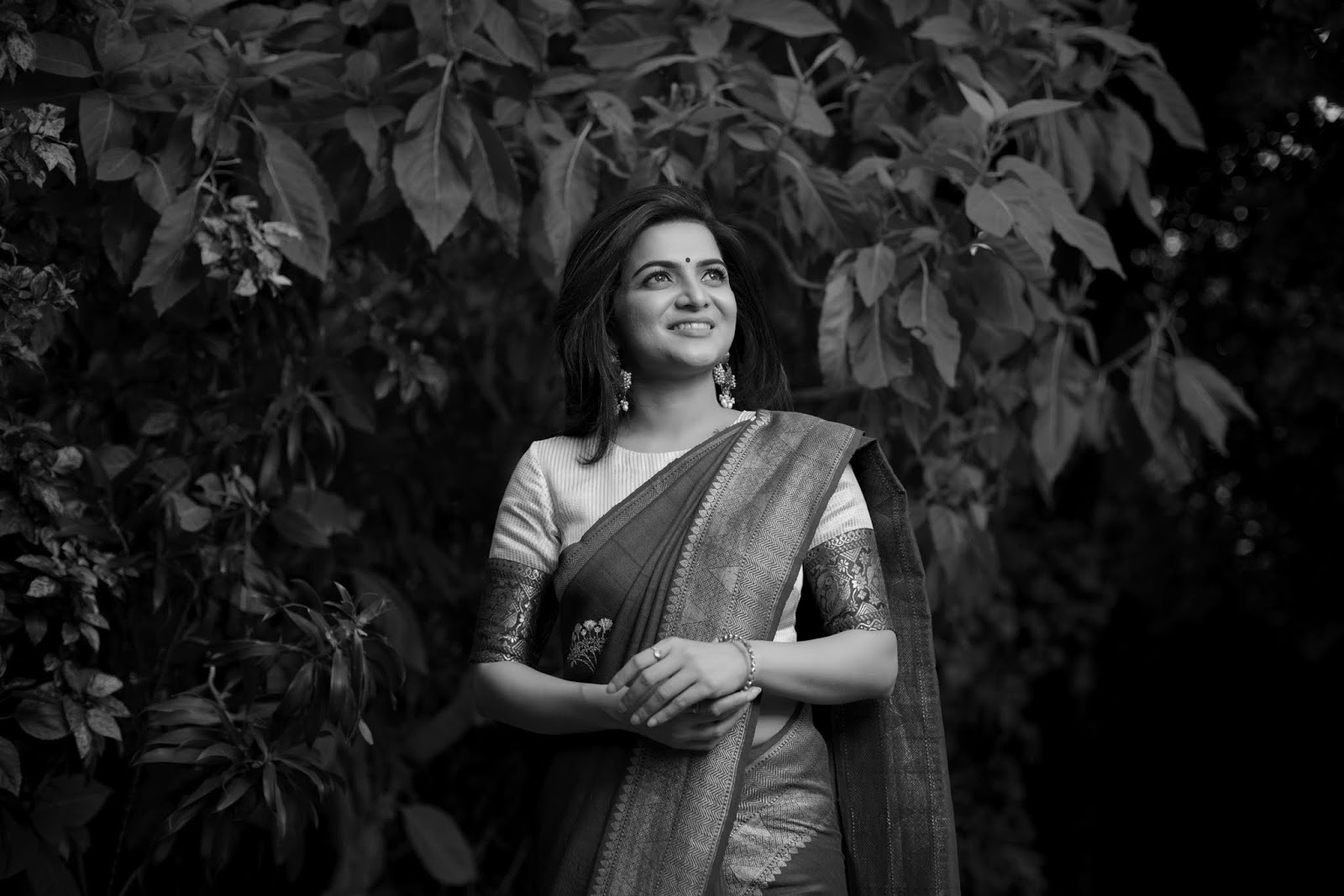 TV Anchor Dhivyadharshini Cute In Purple Saree Stills