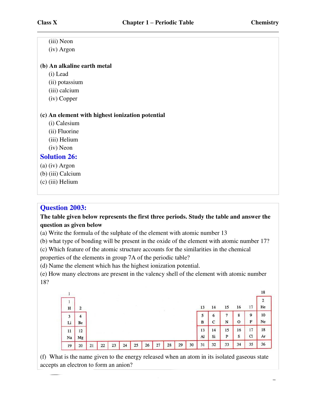 Concise chemistry class 10 ICSE Chapter 1 periodic table solutions ...