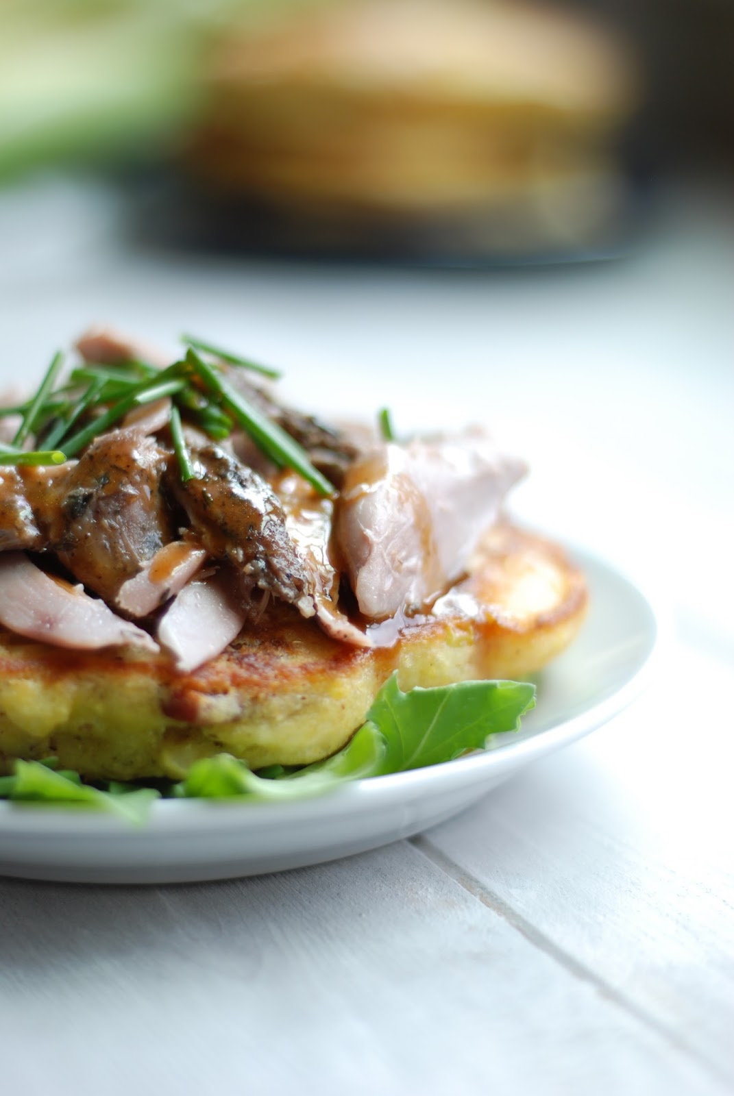 Fleur De-Lectable: Duck Bacon Corn Cakes with Duck Confit and Chipotle ...