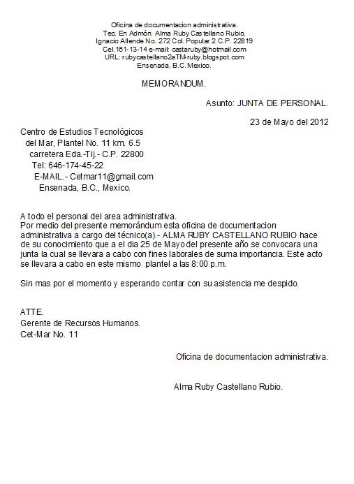 Guia didactica. Documentacion Administrativa: Estructura del memorandum ...