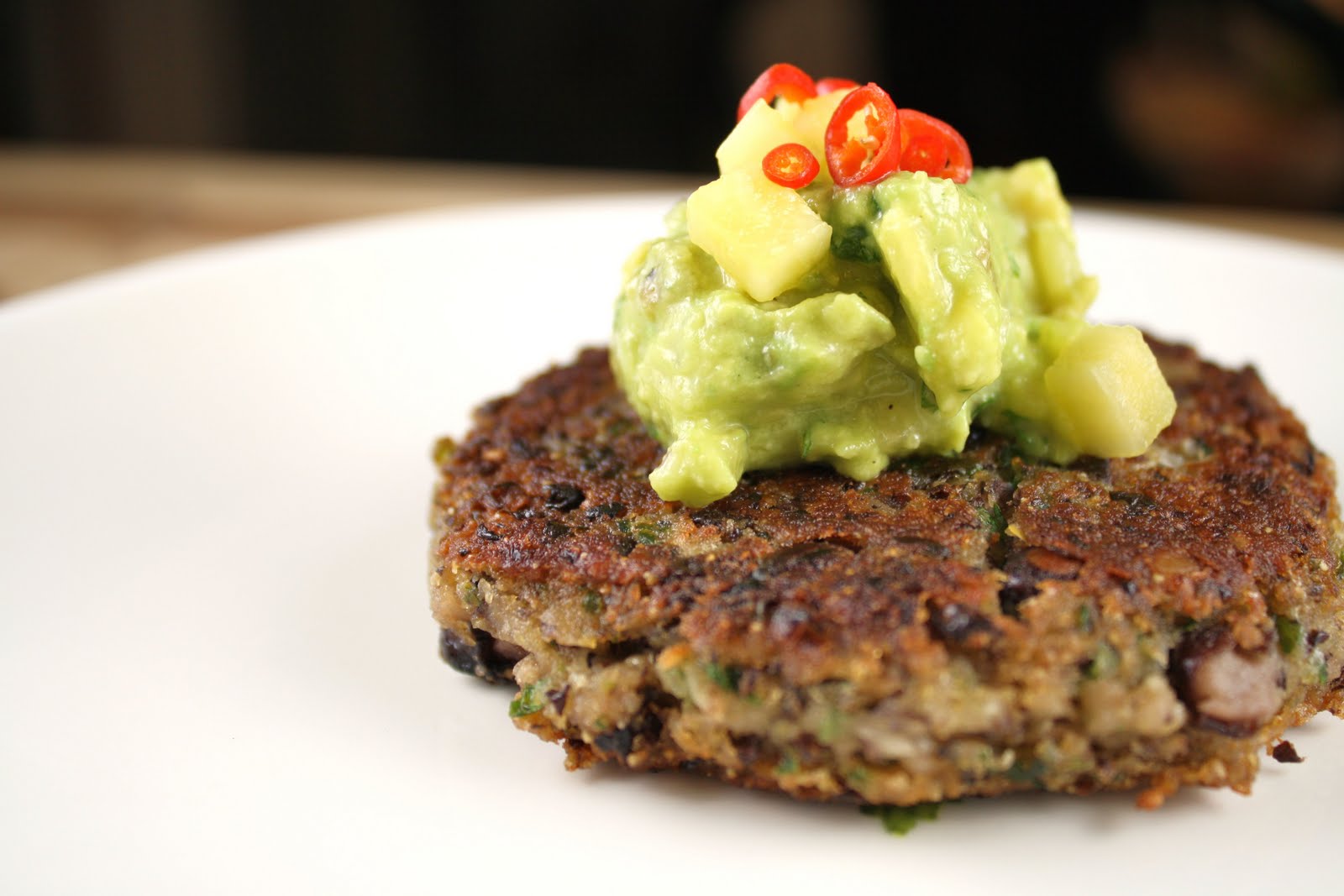 Living on Pure Land: Black bean patties with pineapple guacamole