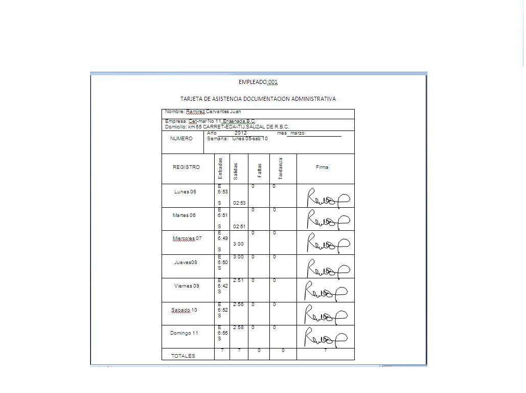 Brianna Calderon: Tarjetas de Asistencias Documentación Administrativa