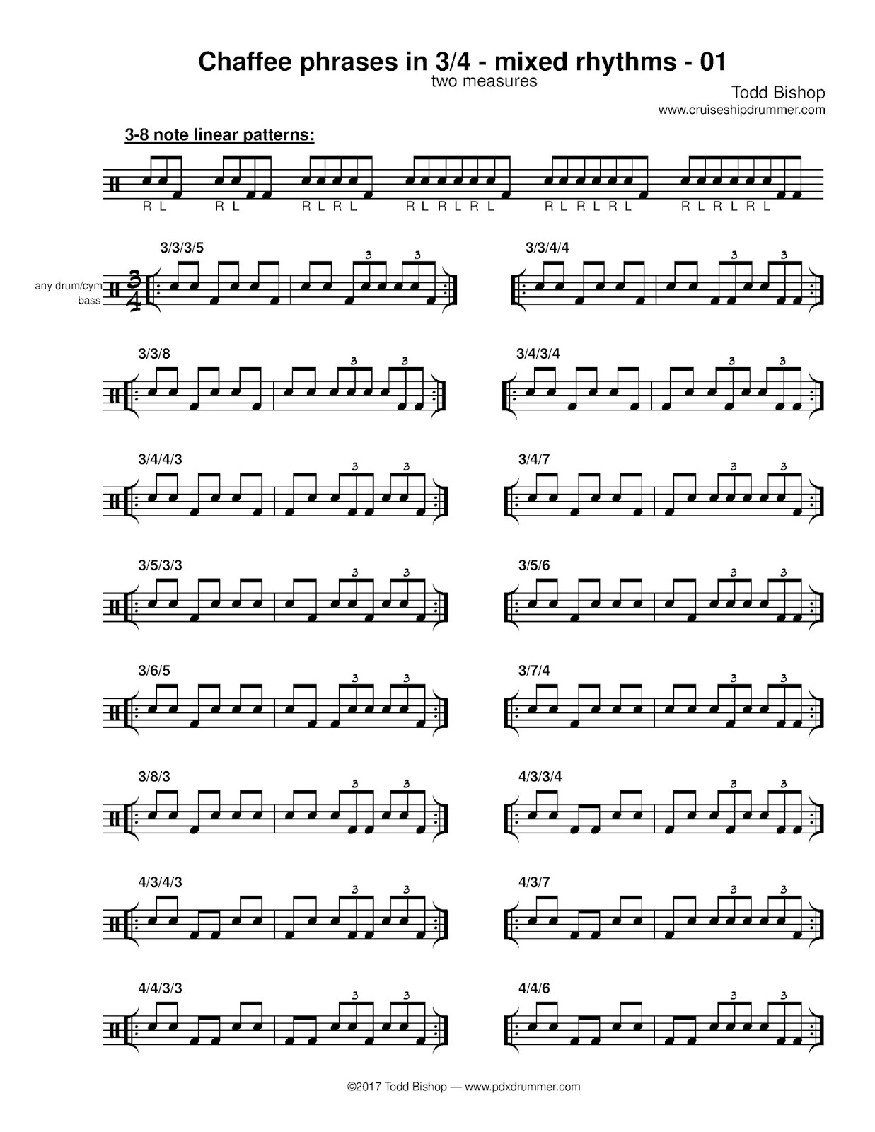 Cruise Ship Drummer!: Linear phrases in 3/4, mixed rhythm - 01