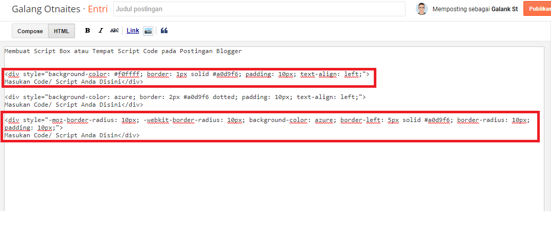 Tutorial Cara Membuat Script Box/ Tempat Script Code pada Postingan Blogger