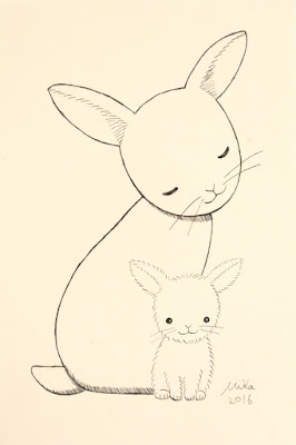 MiKa Art Blog: Bunny Mom and Baby; Ink drawing print