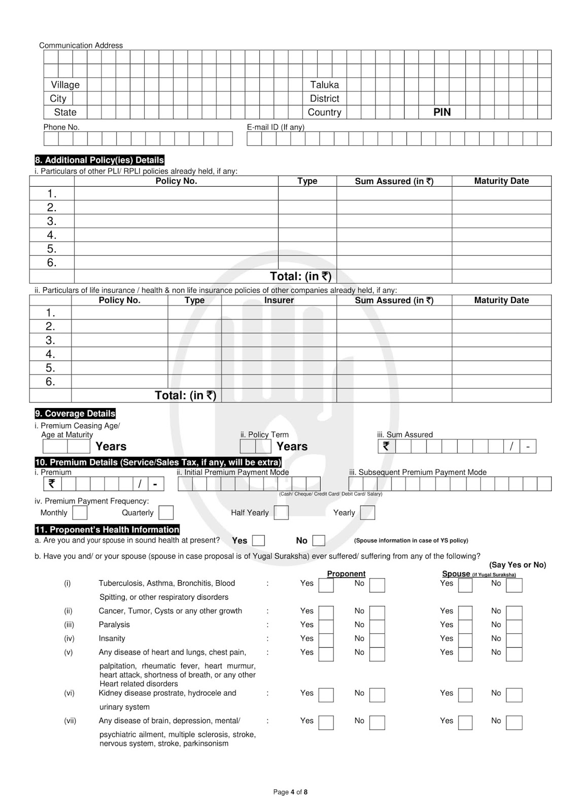 Know it as required: PLI POSTAL LIFE INSURANCE SCHEME-PLI Proposal Form