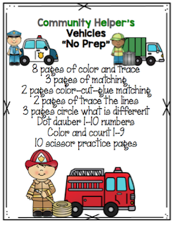 Community Helpers Vehicles "No Prep" ~ Preschool Printables