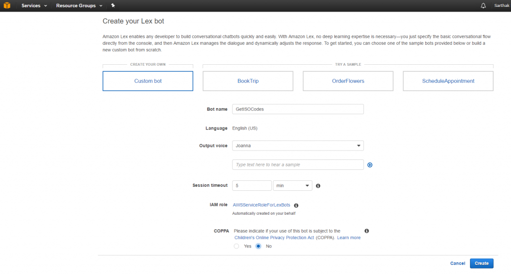 AWS LEX - Developing a Simple Chat Bot
