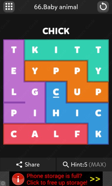 Words Block! - Level 66 (Baby animal) ~ Doors Geek