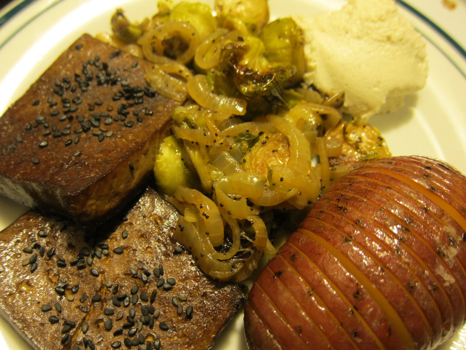 WholeFoodVegan: Seared Tofu "Steak", Roasted Red Hasselback Potato ...