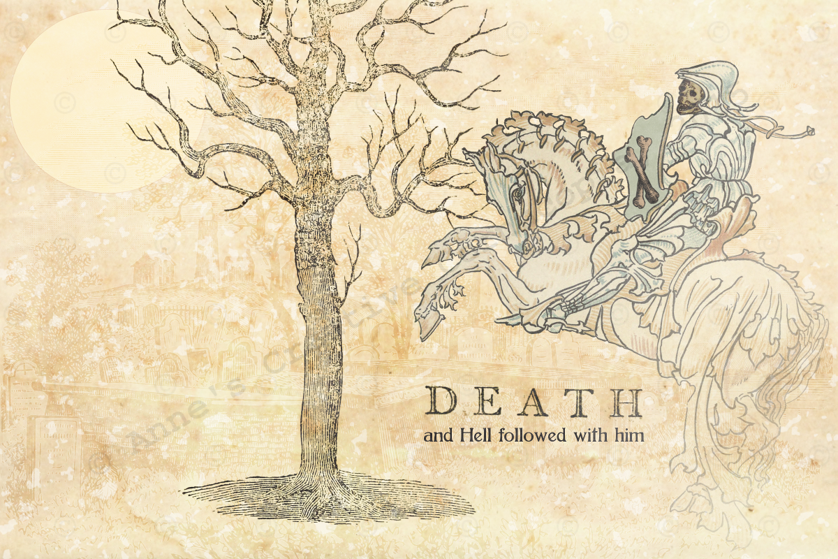 Anne's Creative Cornucopia: "Death and Hell followed with him" - Postcard