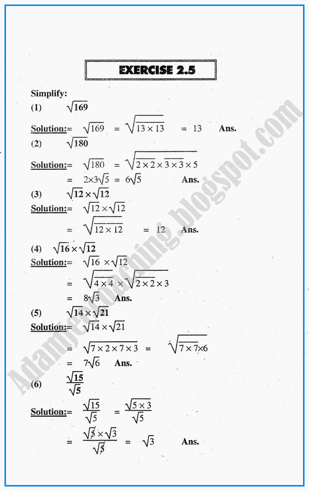 Adamjee Coaching: Exercise 2.5 - System of Real Numbers, Exponents and ...