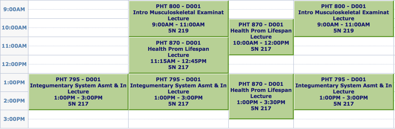 Doctorate Physical Therapy: Student Schedules
