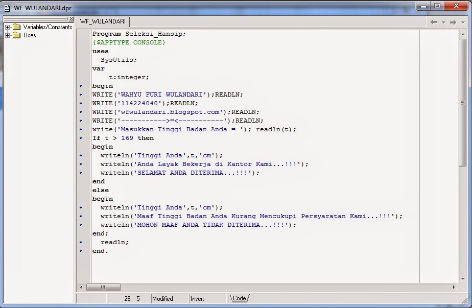 WF Wulandari: CONTOH SCRIPT DASAR PEMBUATAN PROGRAM PADA DELPHI 7 (Part 2)