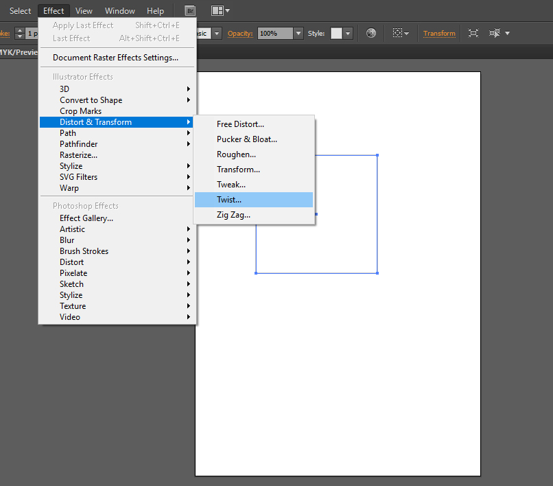 How to Apply Distort & Transform Effect on a Shape With Illustrator ...