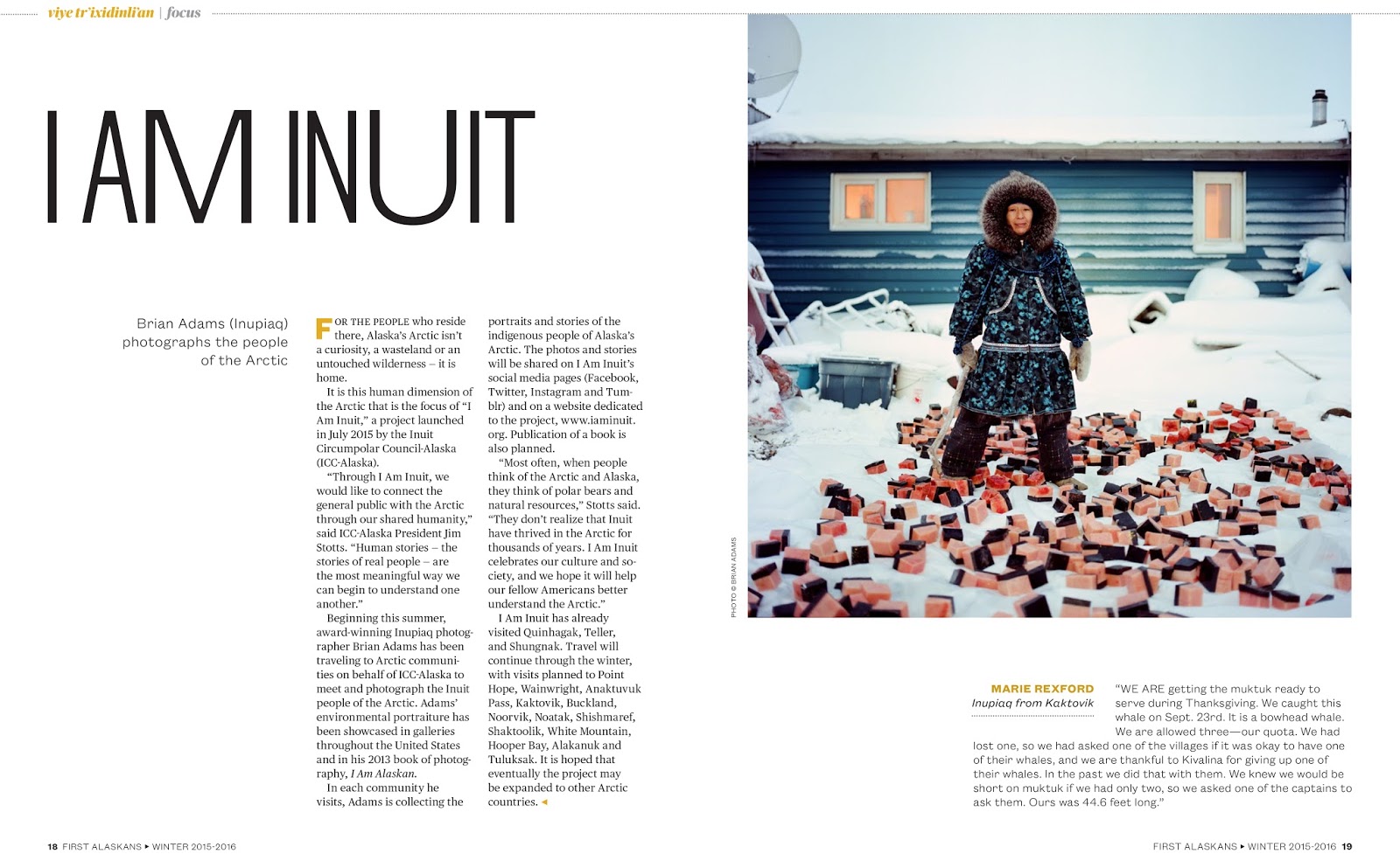 BRIAN ADAMS - PHOTOGRAPHER - ALASKA: I AM INUIT Featured in First Alaskans