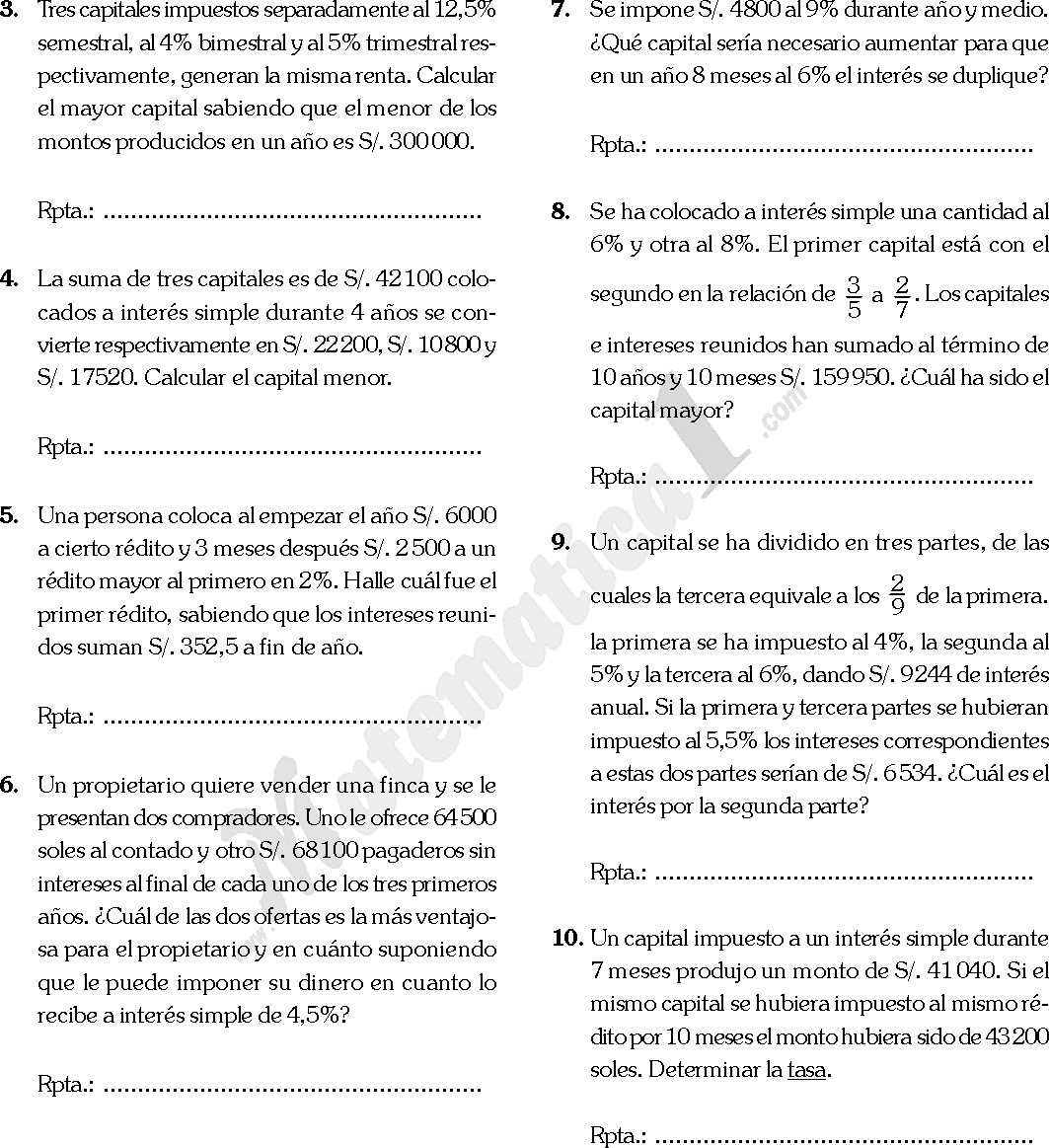 REGLA DE INTERÉS SIMPLE Y COMPUESTO EJERCICIOS RESUELTOS PDF
