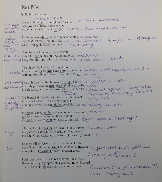 2015-17 A Level English: 'Eat Me' by Patience Agbabi