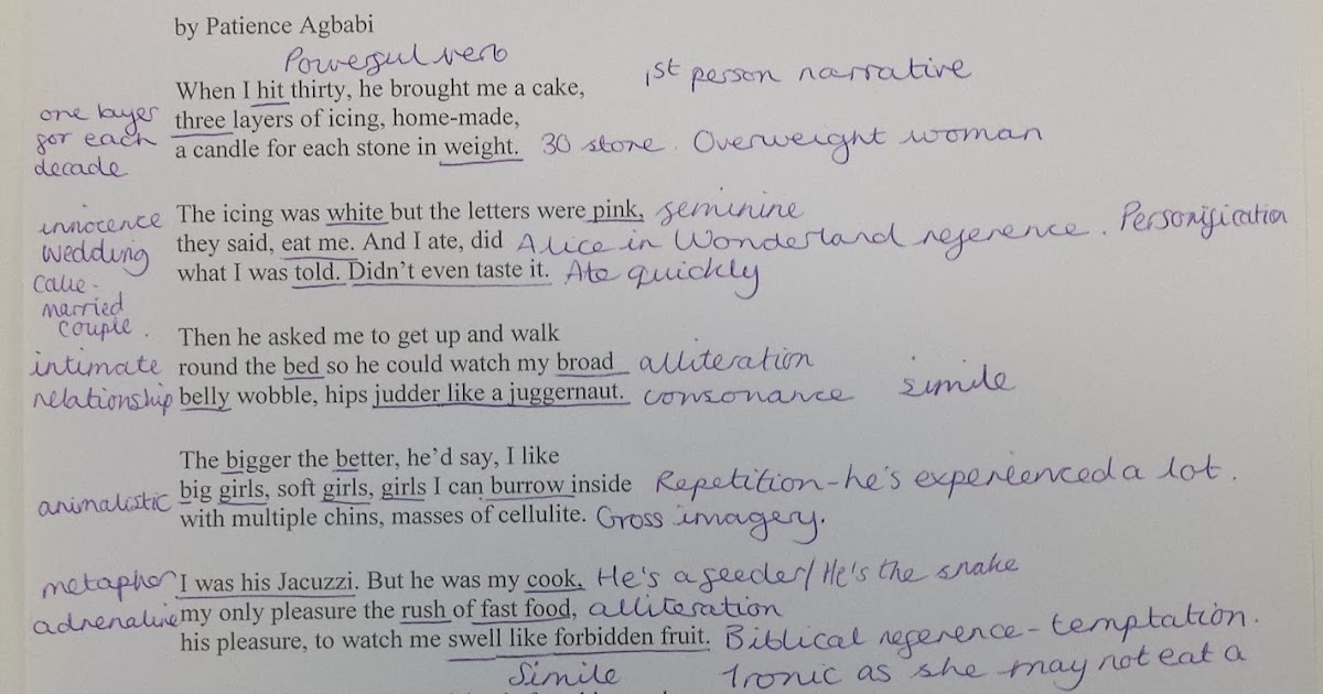 2015-17 A Level English: 'Eat Me' by Patience Agbabi