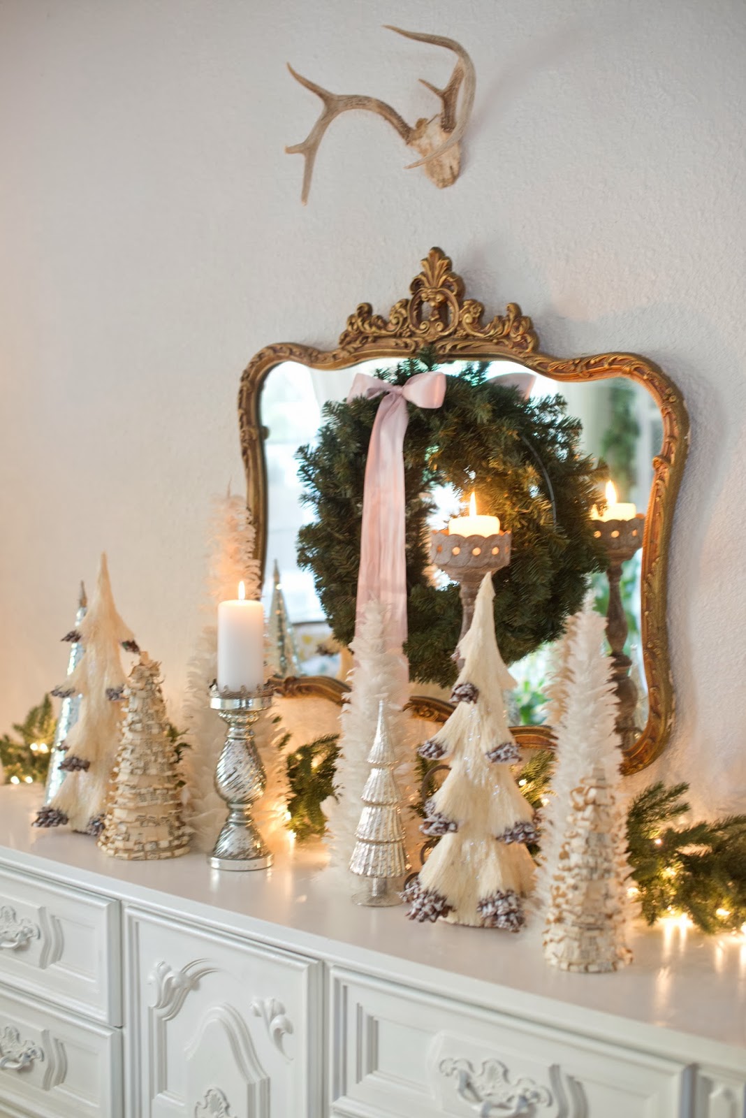 Domestic Fashionista: White Tree Christmas Mantel Display