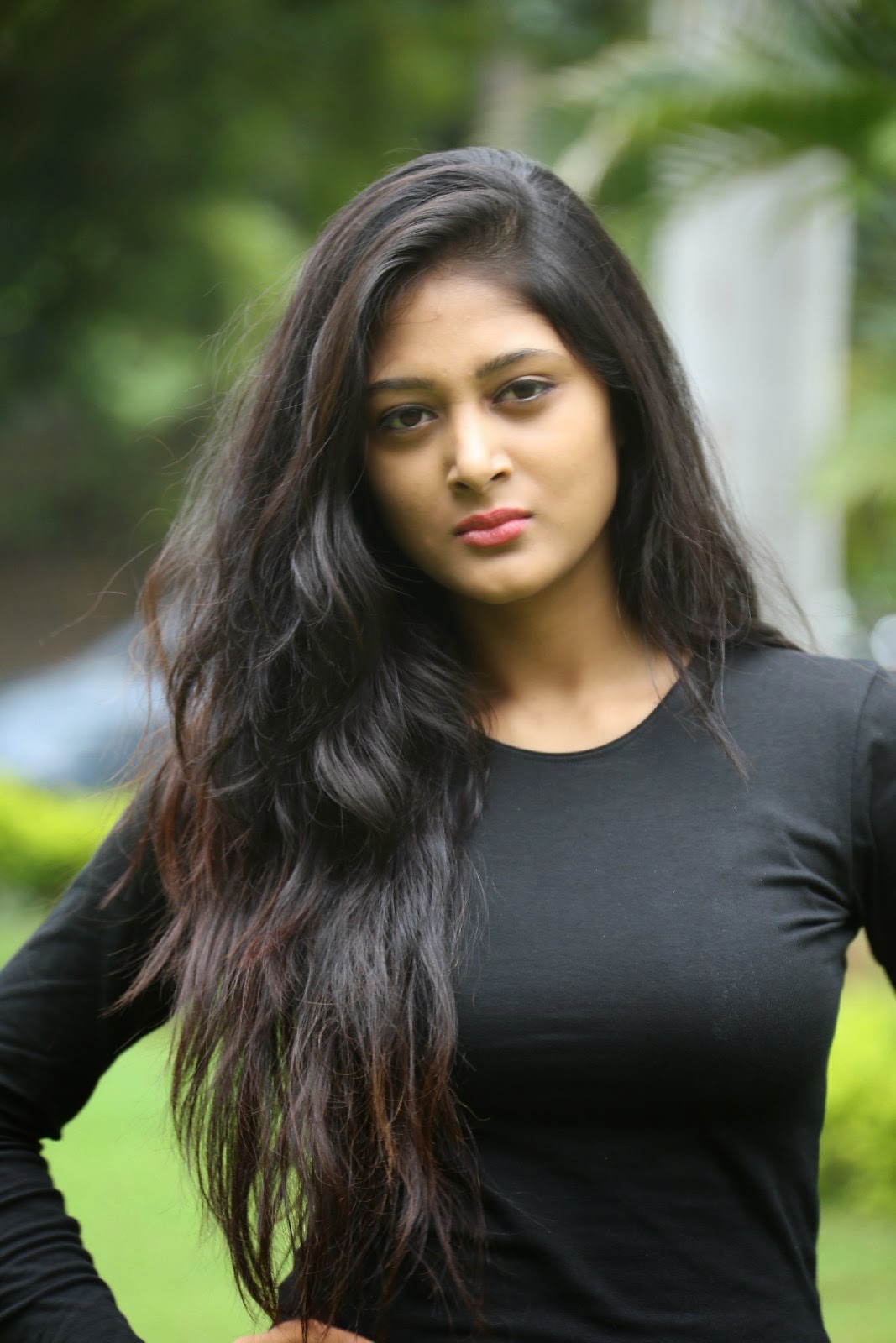Telugu Actress Sushma Raj in Black Tight T Shirt Stills