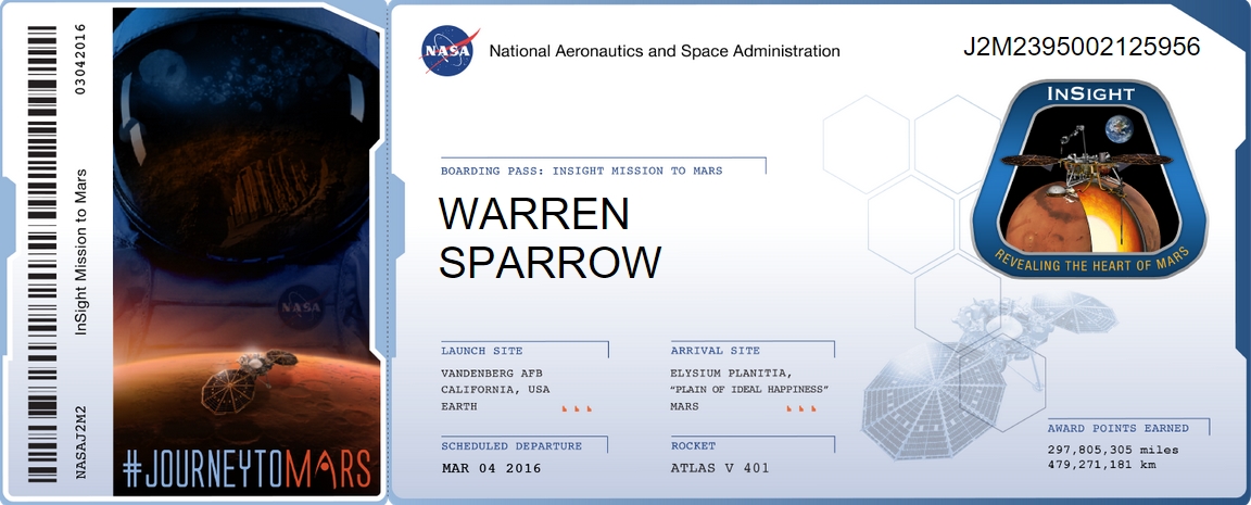Warren Sparrow: Send your name to Mars