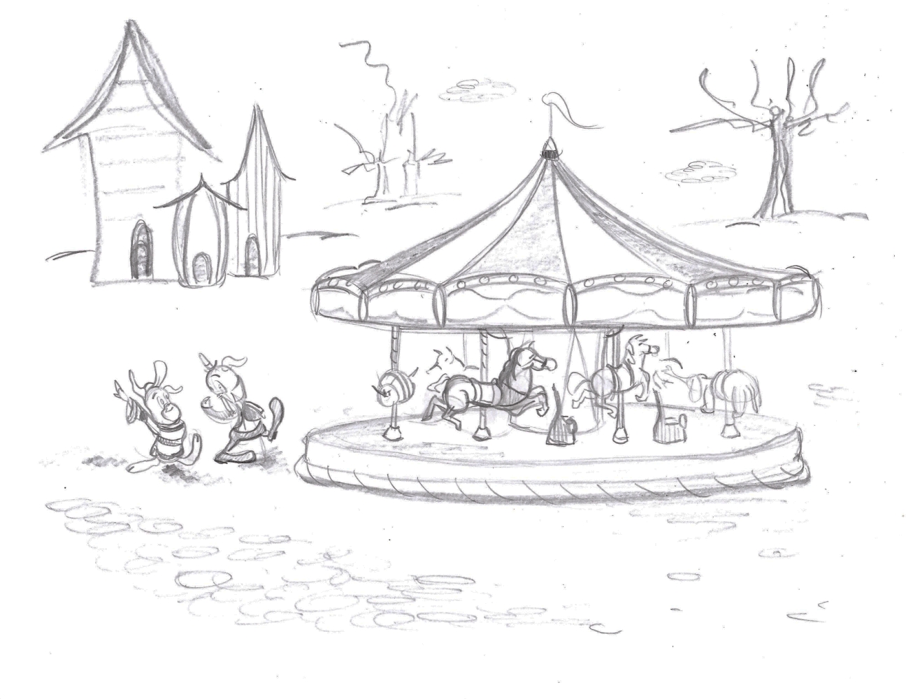 Cartoon Wonderland: Carousel Sketch