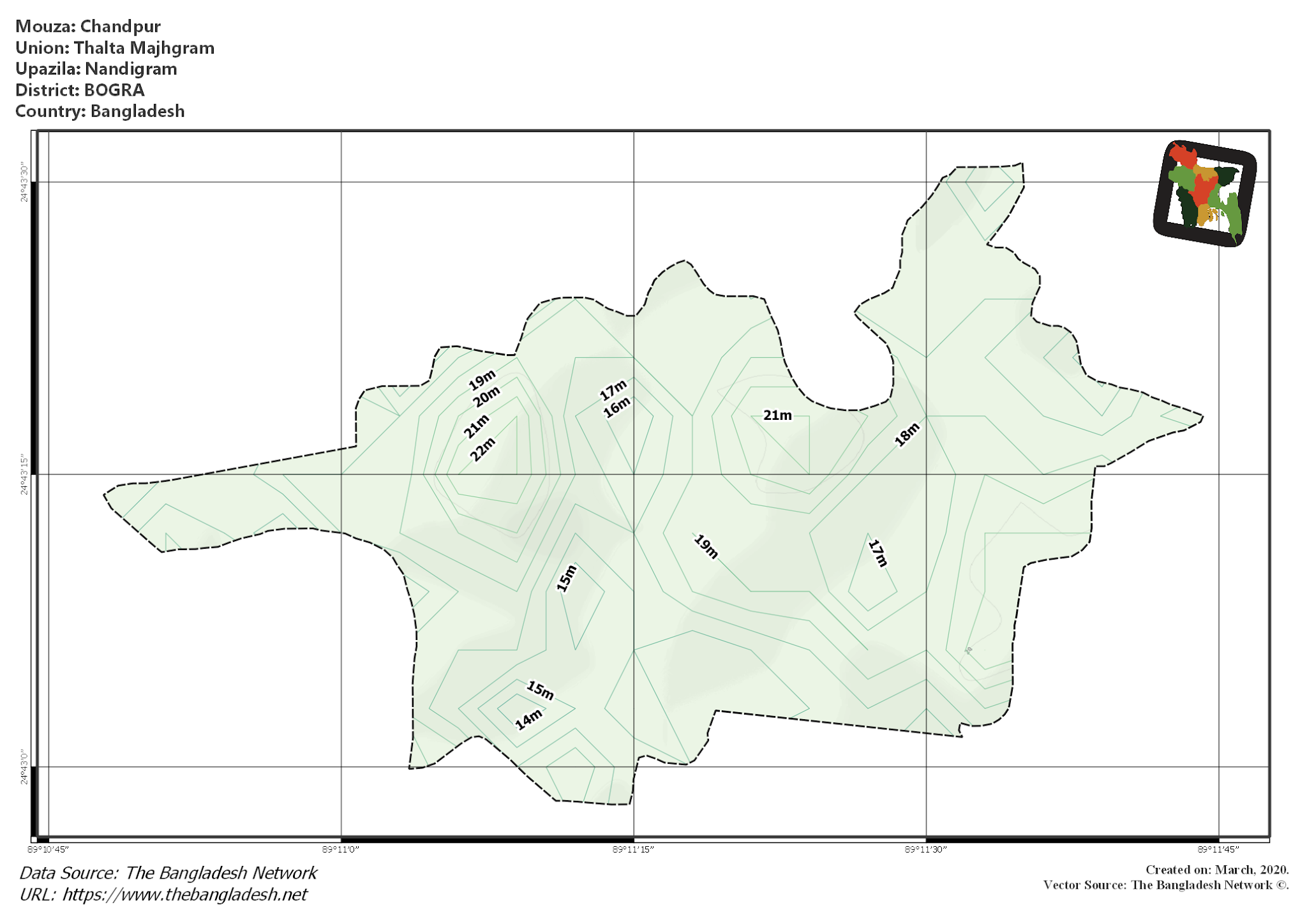Map of Chandpur Mouza, Nandigram, Bogra