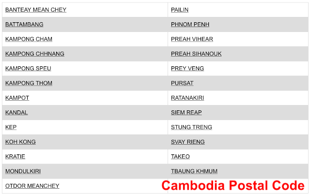 Postal Code Cambodia: All Provinces