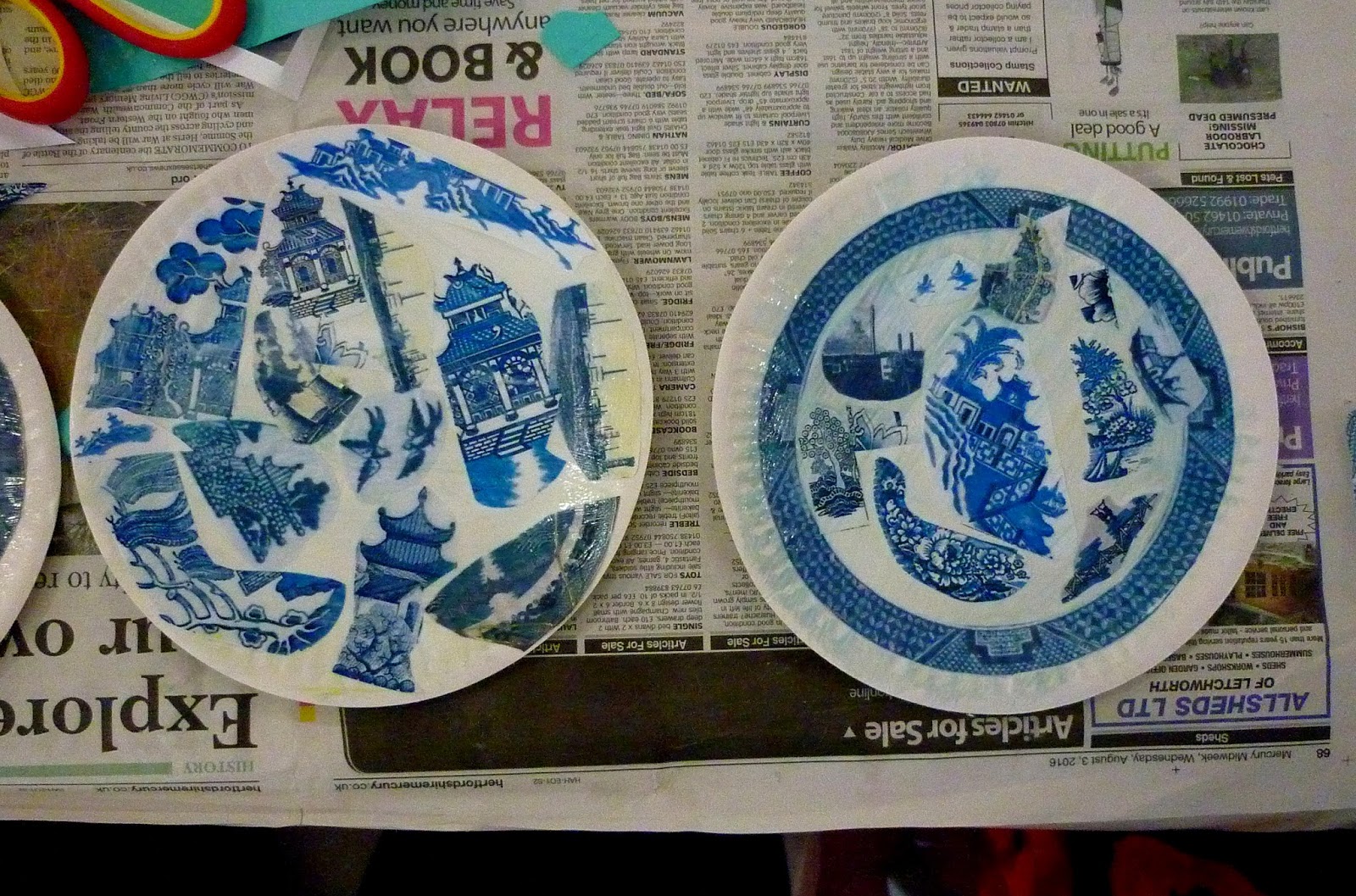 Vanessa Stone : Willow Pattern paper plate collages at the Broadway ...
