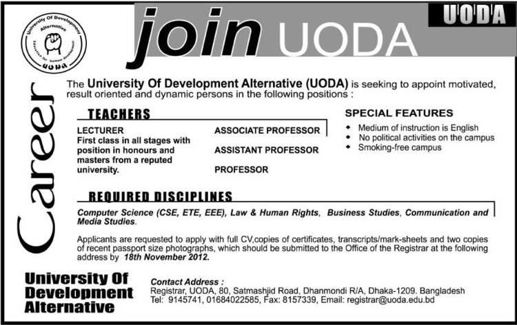 Jobs Barta: UODA- University of Development Alternative, Job Post ...