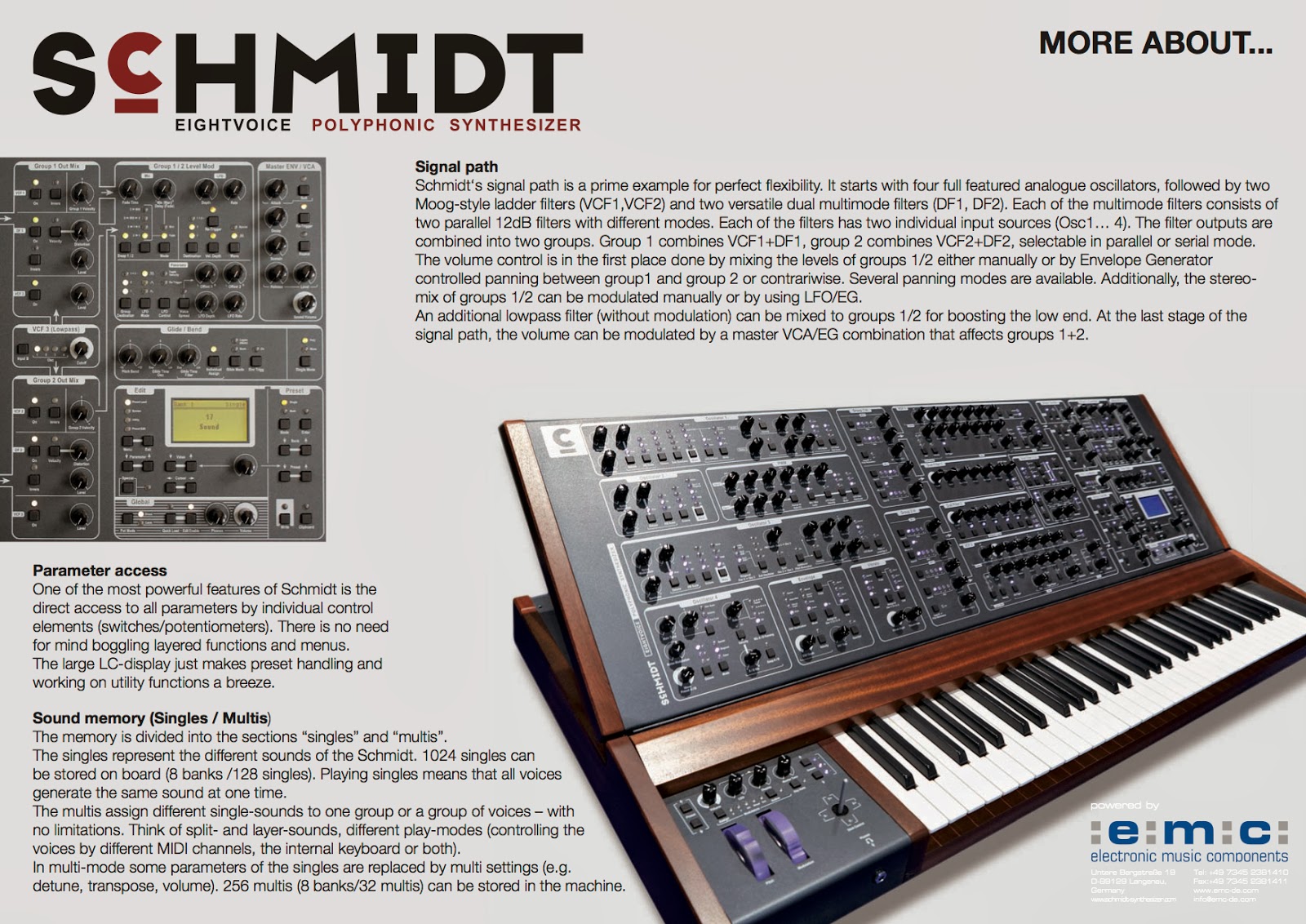 MATRIXSYNTH: Flyer for The SCHMIDT Eightvoice Polyphonic Synthesizer