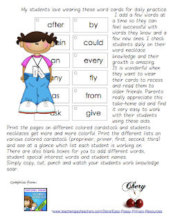 Easy Peasy Classroom: Wearable DOLCH Word Cards