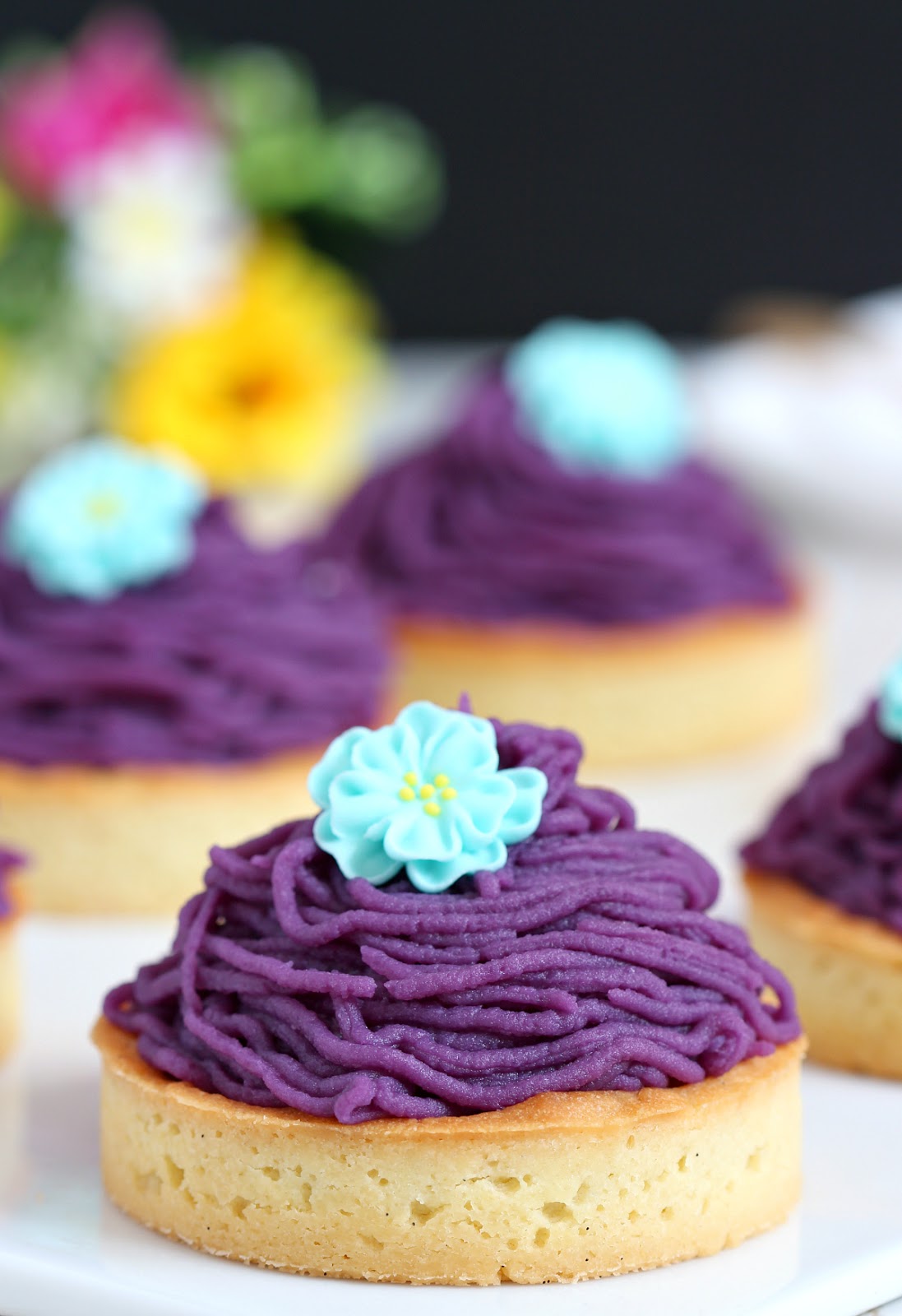 Purple sweet potato mont blanc tartlets