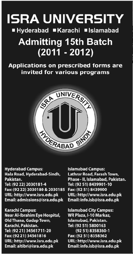 Admission in Pakistan: 18 Sept 2011