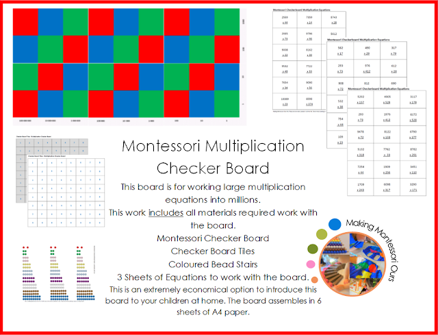 Multiplication Checker Board Materials Printable - "Making Montessori Ours"