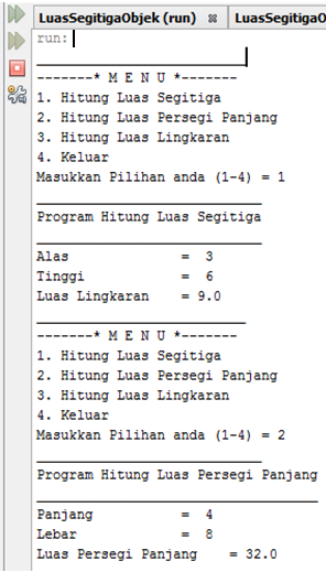 Menghitung Luas Segitiga, Luas Persegi Panjang, dan Luas Lingkaran dengan Menggunakan Menu ...