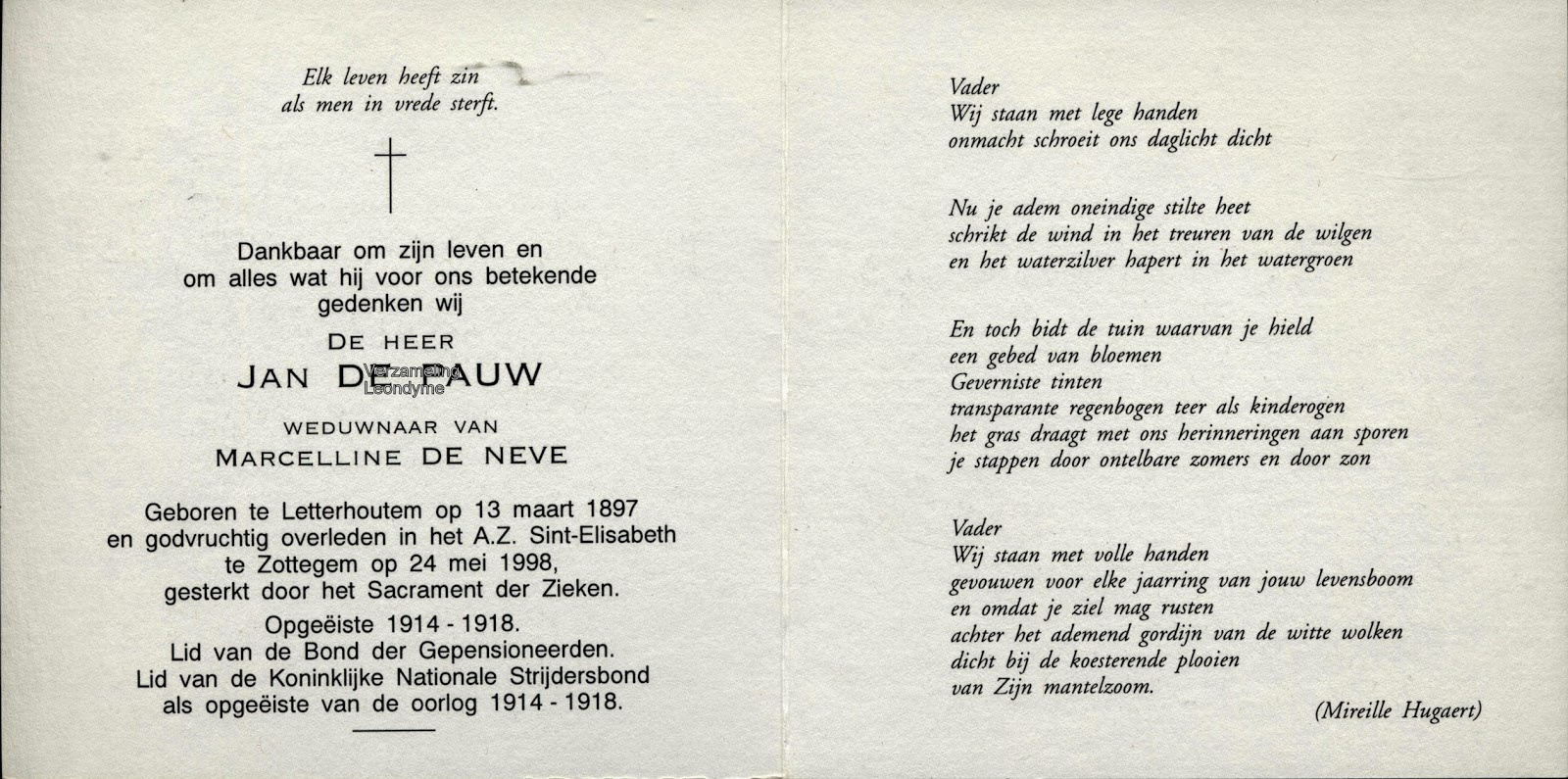 Historische weetjes: De Pauw Jan 1897-1998, de 101-jarige opgeëiste W.O ...