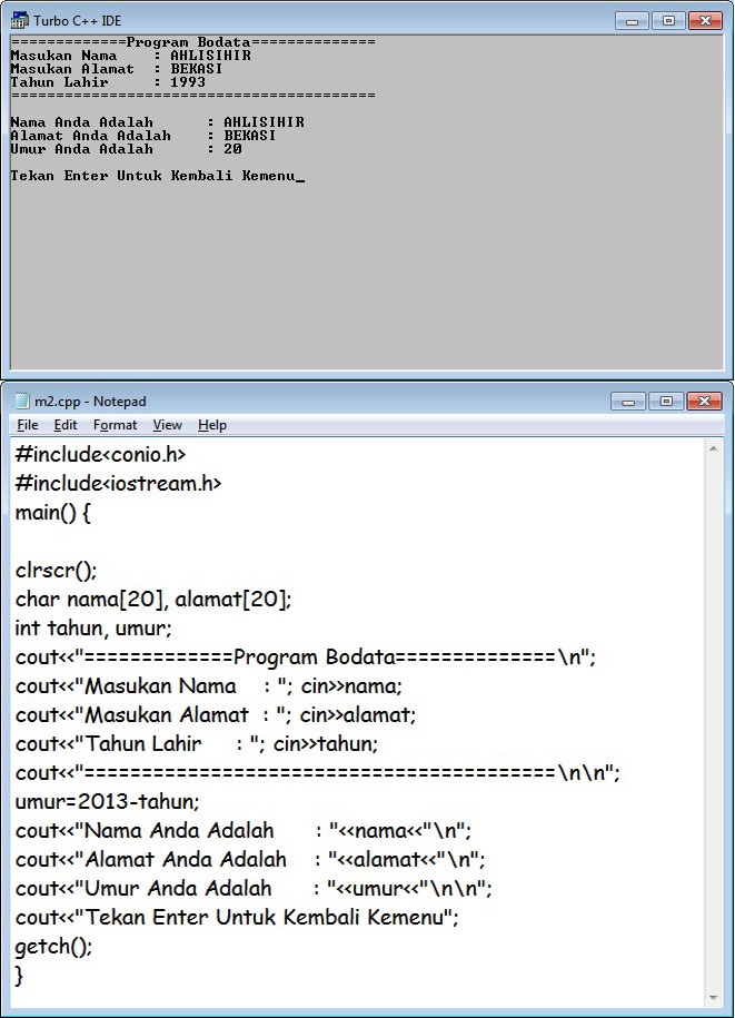 Program Biodata Auto Umur Dengan C++ | Mr.Dark Wizard