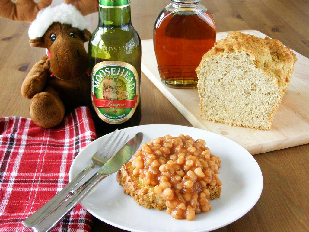 maple•spice: Drunk Canadian Maple Baked Beans on Toasted Herbed Beer Bread